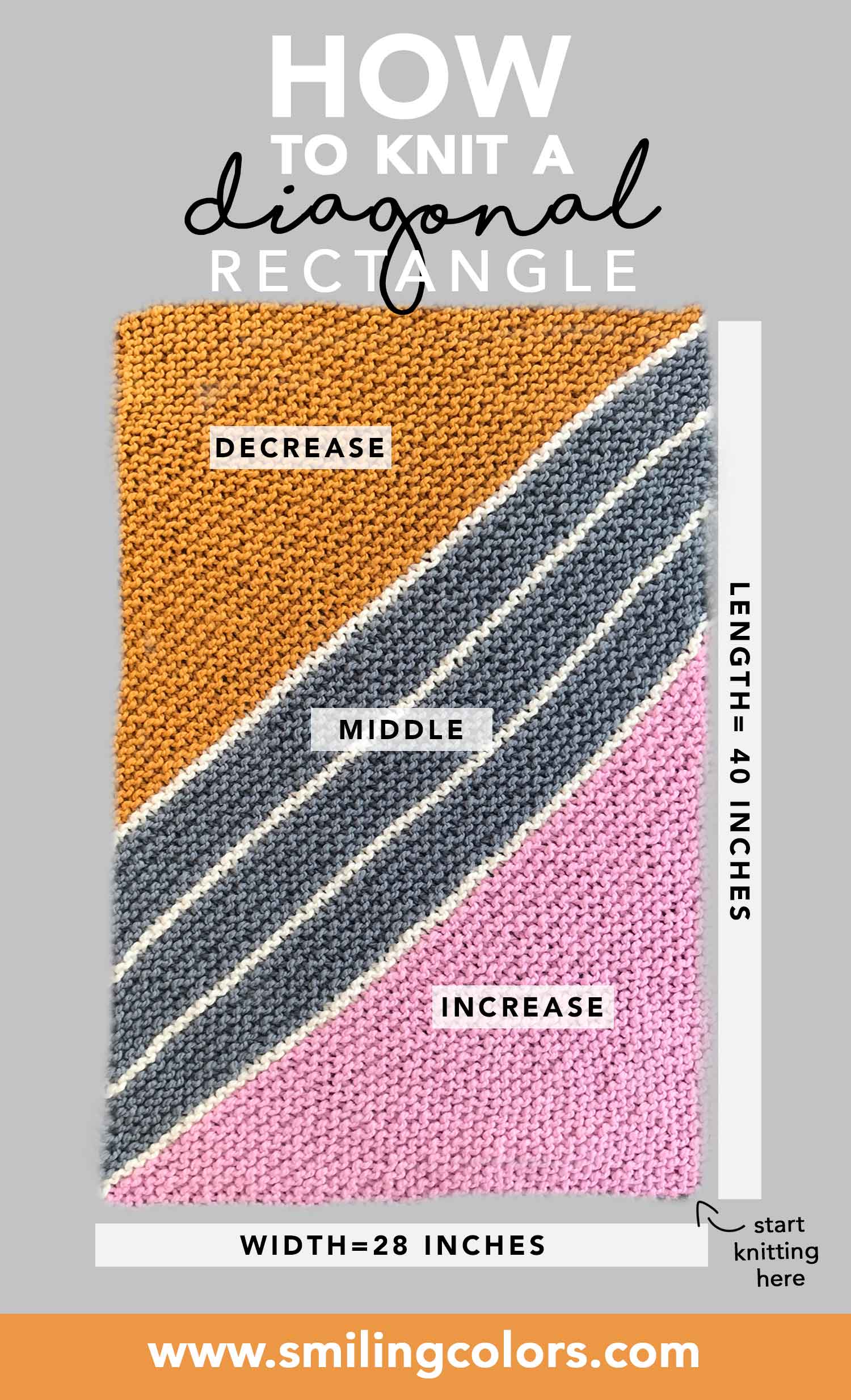 How To Knit a Diagonal Rectangle Free PDF - Smiling Colors