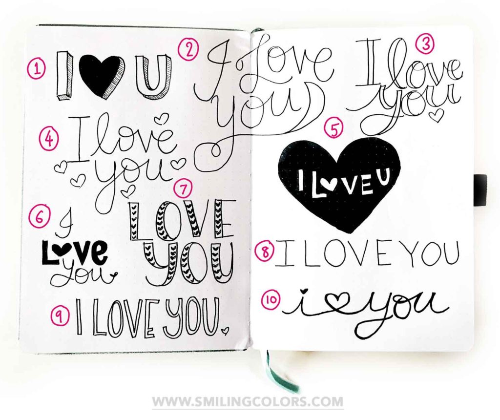 10 Different Styles Of Lettering I Love You - Smiling Colors