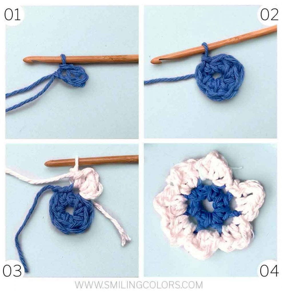 Easy Crochet Flowers Tutorial With Video - Smiling Colors