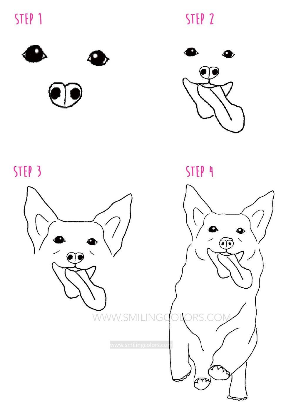 How To Draw A Dog By Step By Step - Smiling Colors